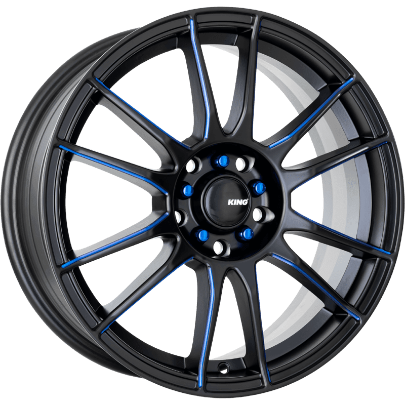 KING WHEELS CIRCUIT wheel with BLUE MILLED SATIN BLACK | Mag Wheel & Tyre